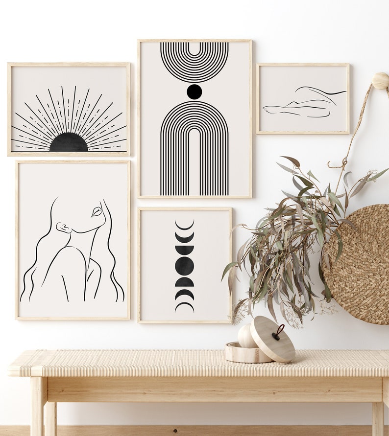 Gallery Wall Minimalist Printable Art Set of 5 Female Line | Etsy