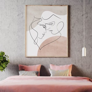 Abstract One Line Art Kiss, Couple Single Line Art, Minimalist Lovers ...