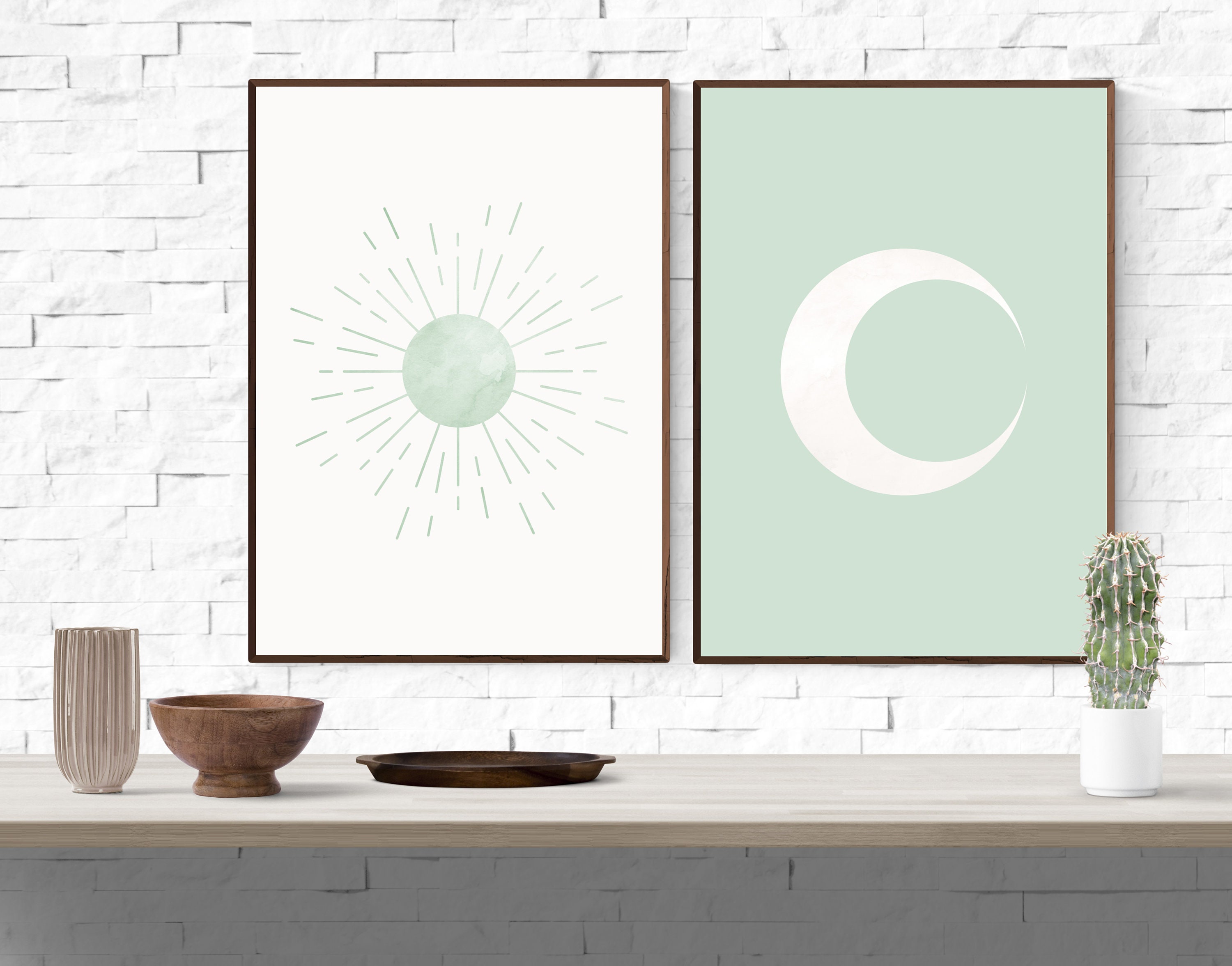 Sun and Moon Art Print Wall Decor Set of 2 Mid Century Modern | Etsy