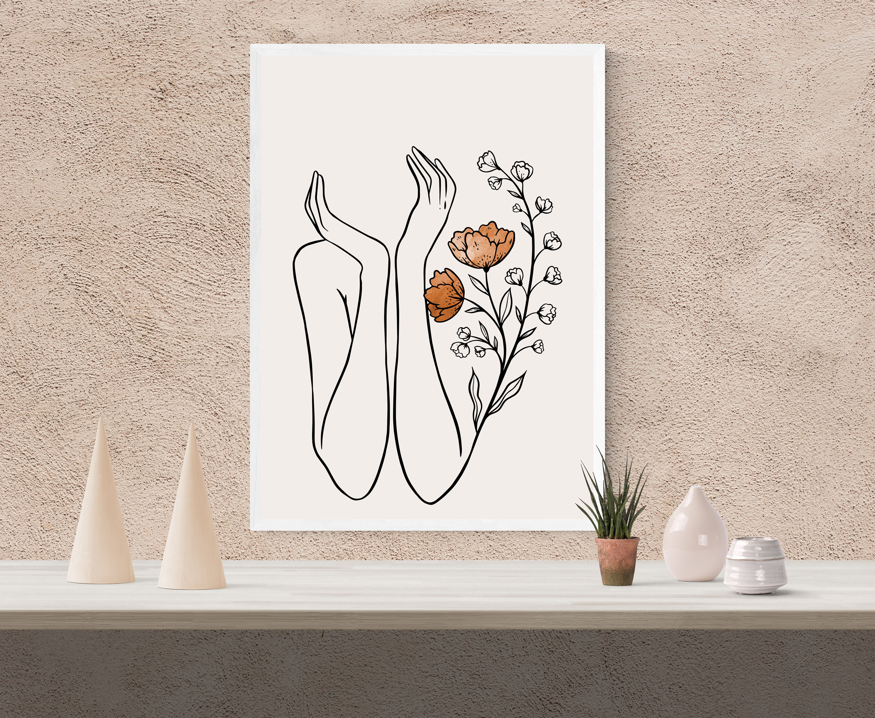 Female Hands and Flowers Line Art Abstract Hands & Flowers | Etsy