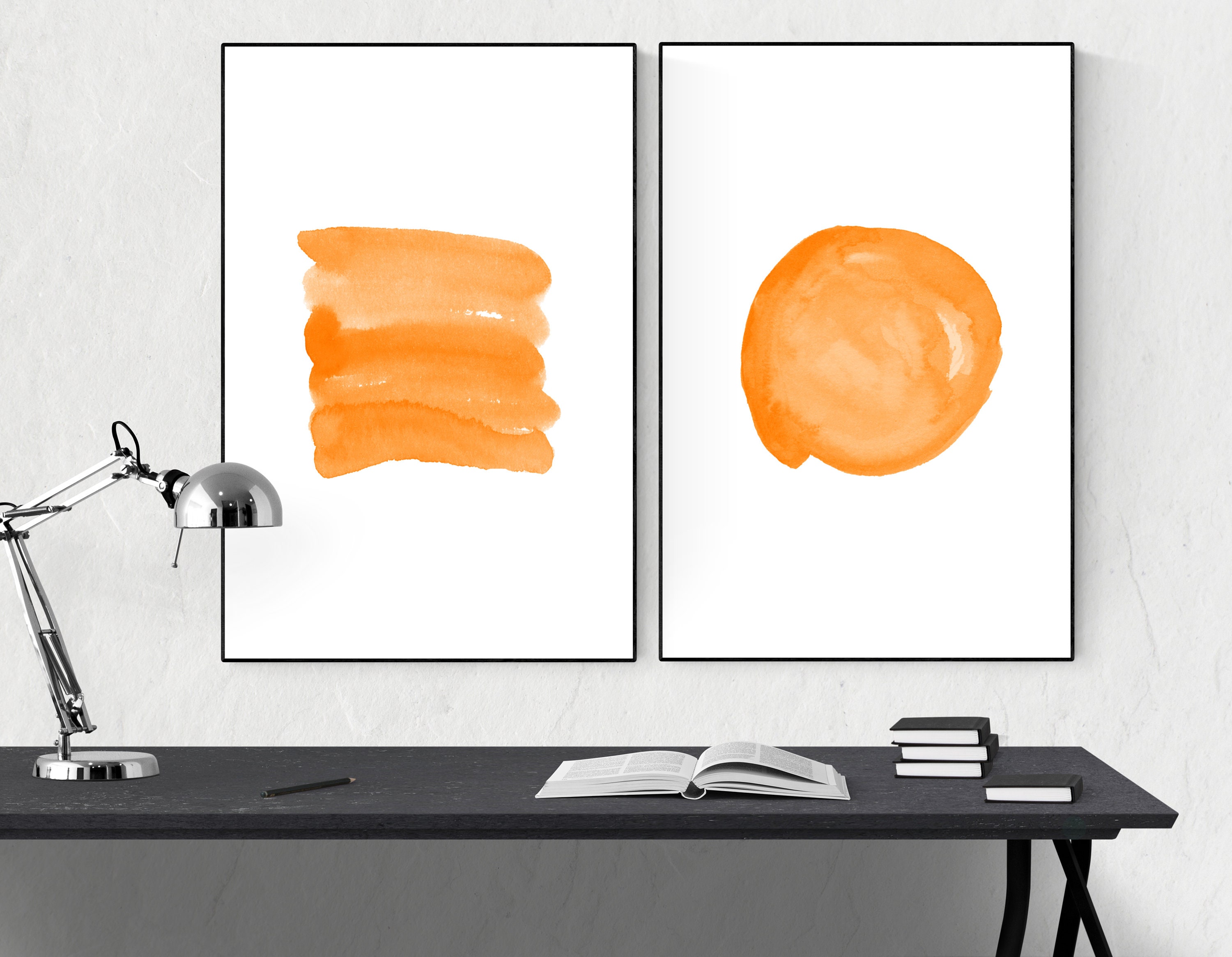 Watercolor Printable Wall Art Set of 2 Orange Abstract Art | Etsy