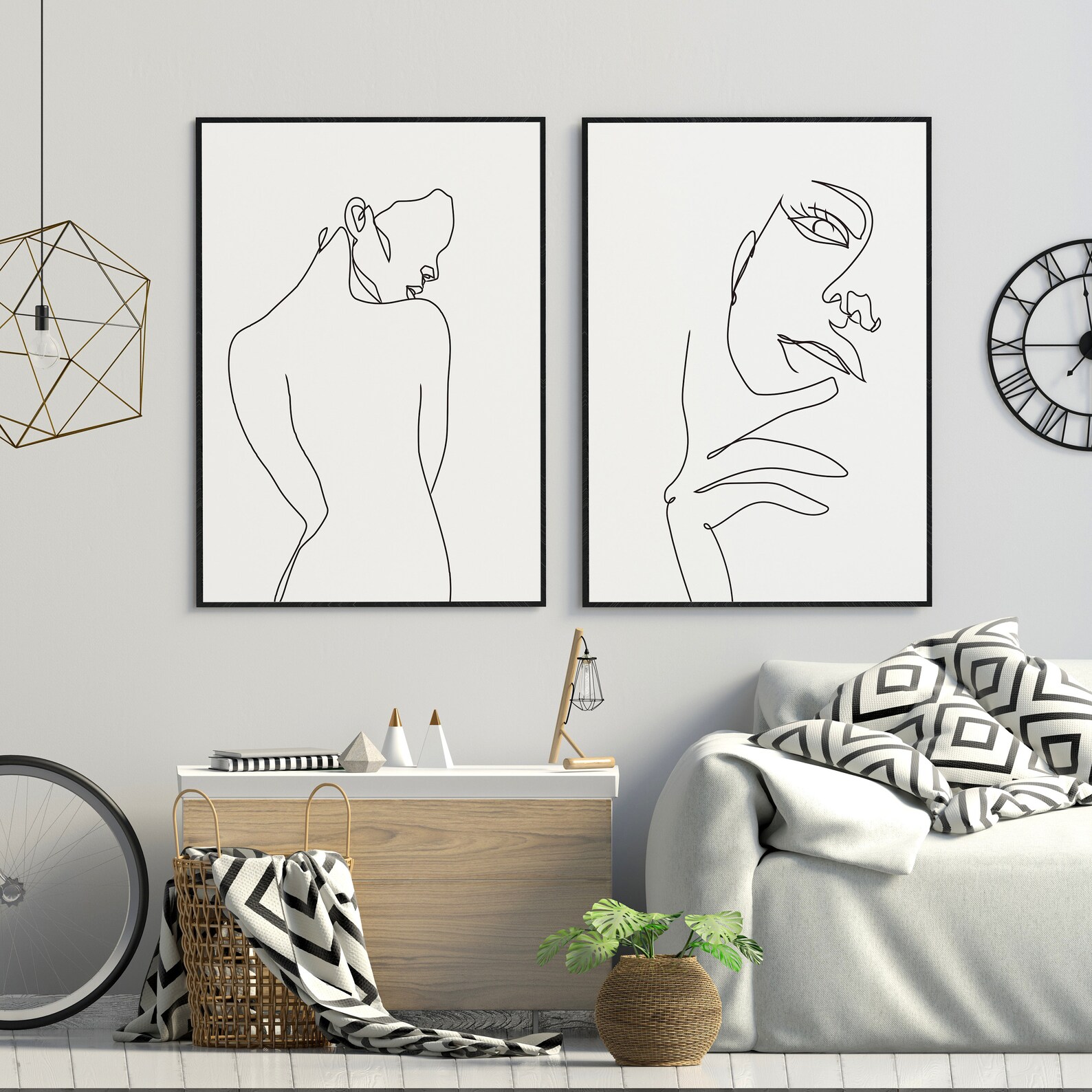 Abstract Face and Body Single Line Art Print Set of 2 Woman | Etsy