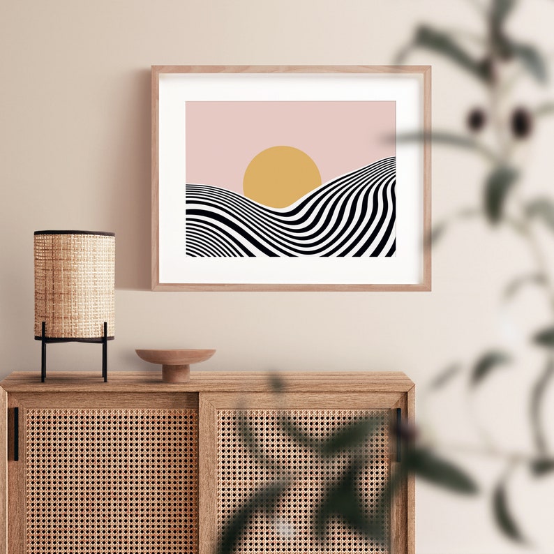 Mid Century Landscape Abstract Sunset Poster Retro Sunset - Etsy