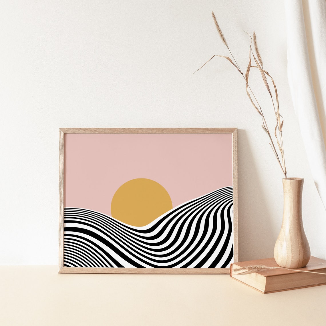 Mid Century Landscape Abstract Sunset Poster Retro Sunset | Etsy