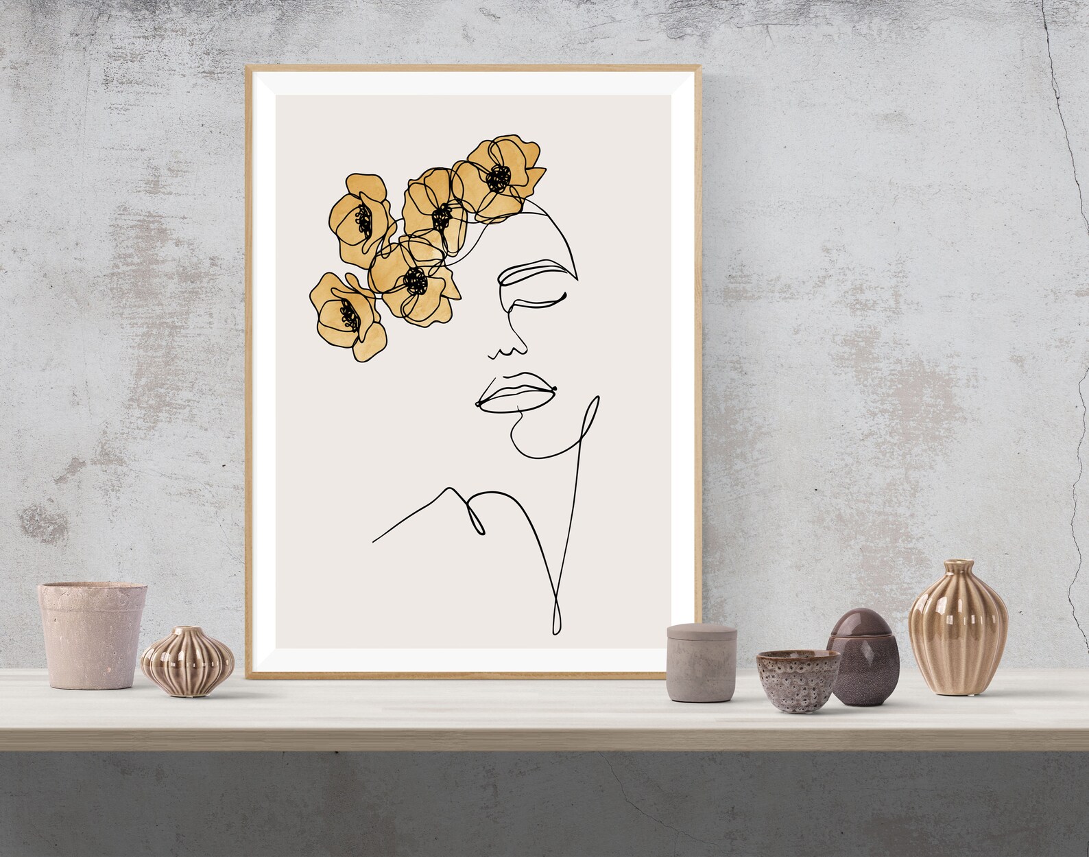 Abstract Woman With Flowers Line Art Print Female Face Single - Etsy
