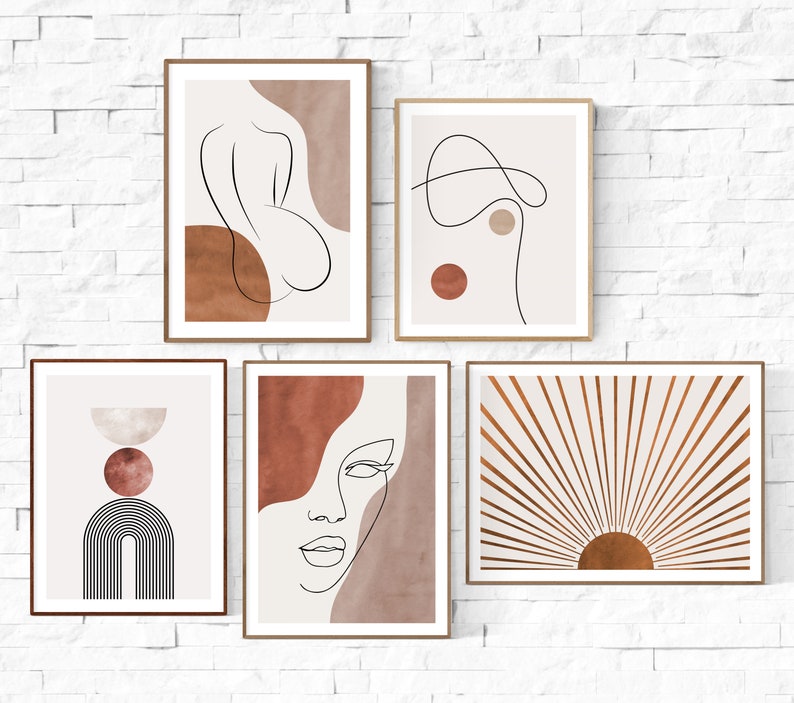 Gallery Wall Mid Century Modern Printable Art Set of Five | Etsy