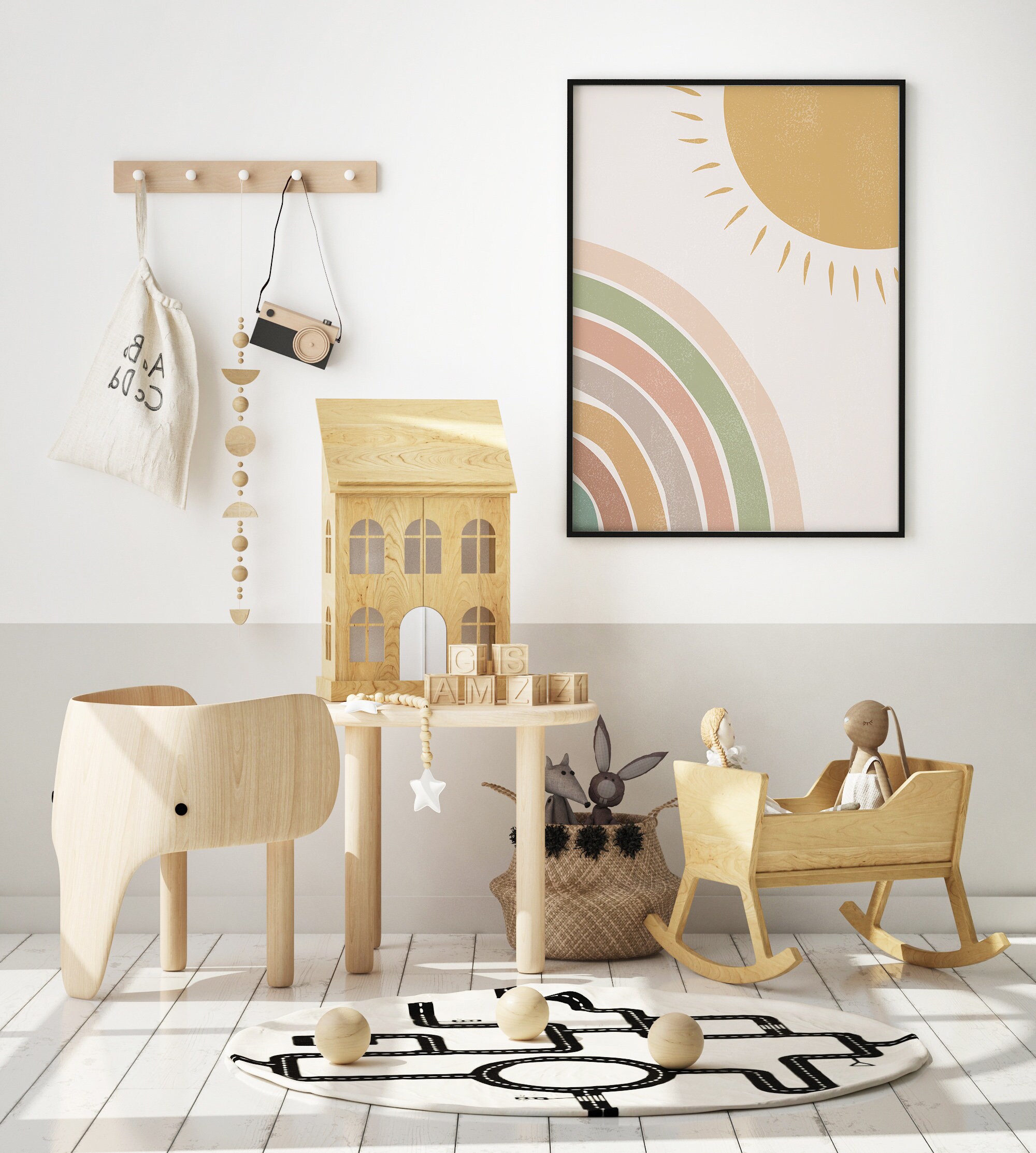 Abstract Rainbow Wall Decor Boho Sun Wall Art Colorful - Etsy