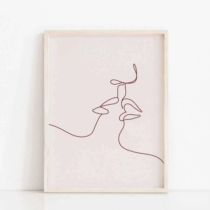 Lovers Kiss Printable Art One Line Drawing Kiss Neutral - Etsy