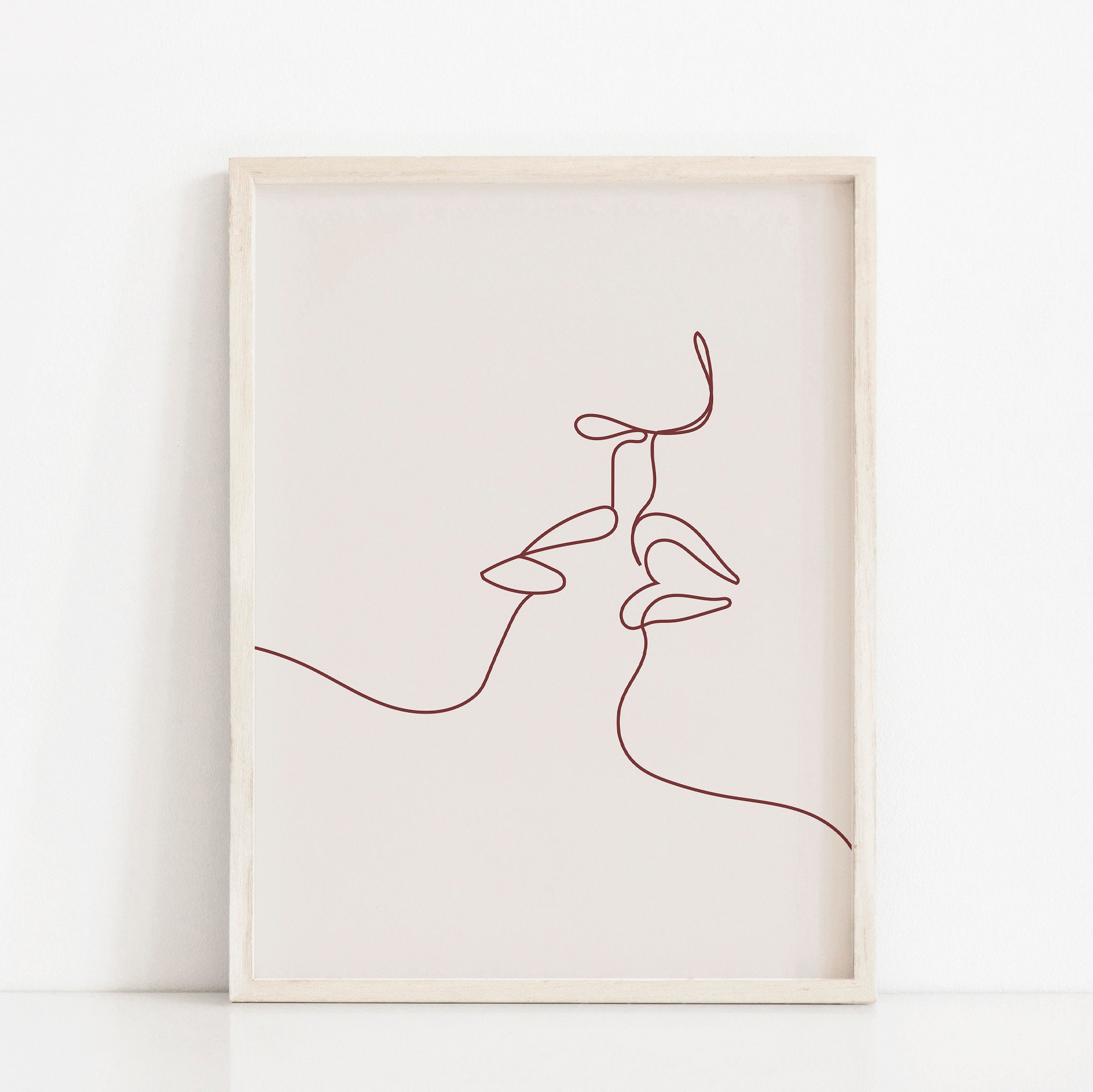 Lovers Kiss Printable Art One Line Drawing Kiss Neutral | Etsy