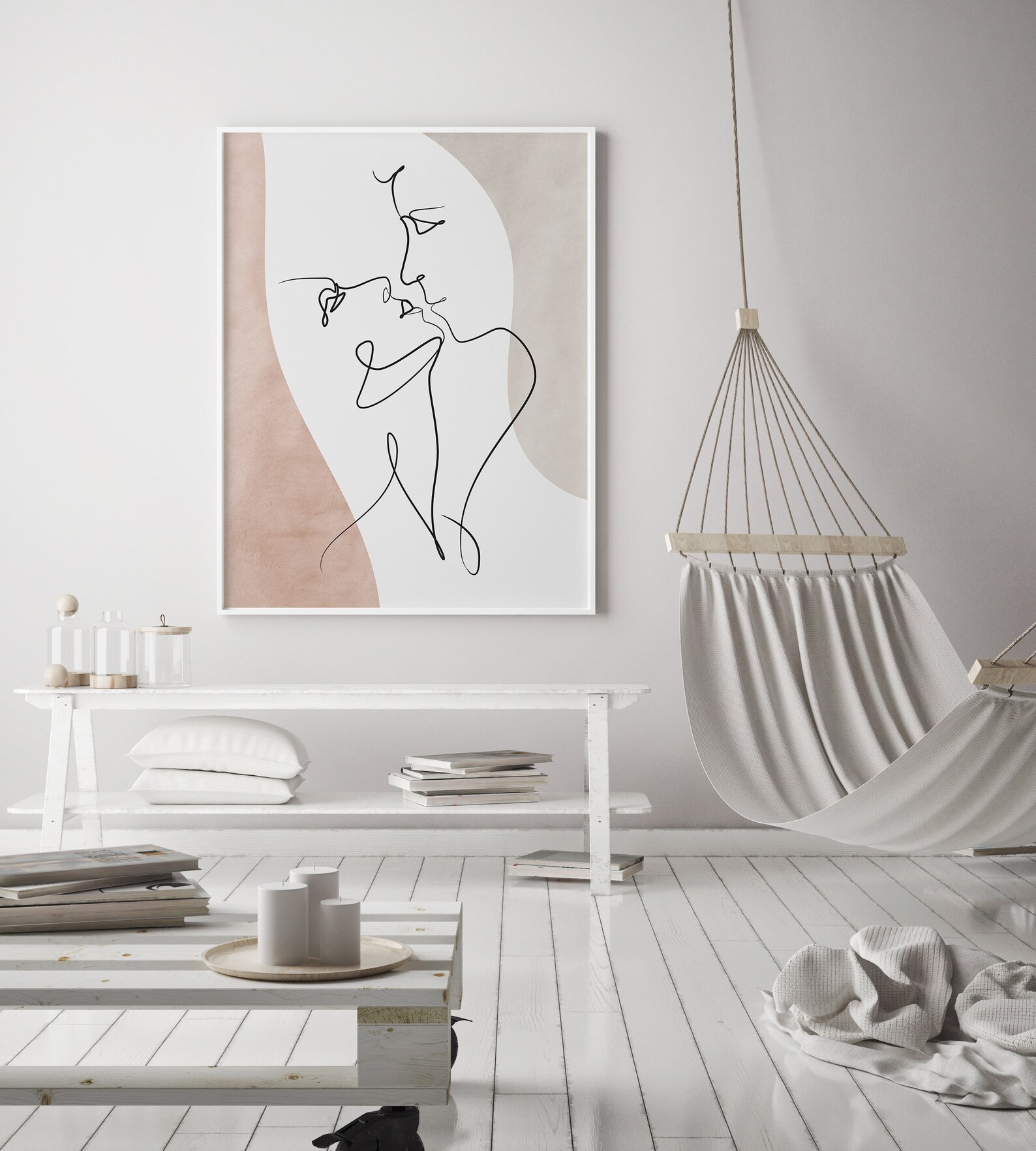 Couple Single Line Art, Abstract One Line Art Kiss, Minimalist Lovers ...