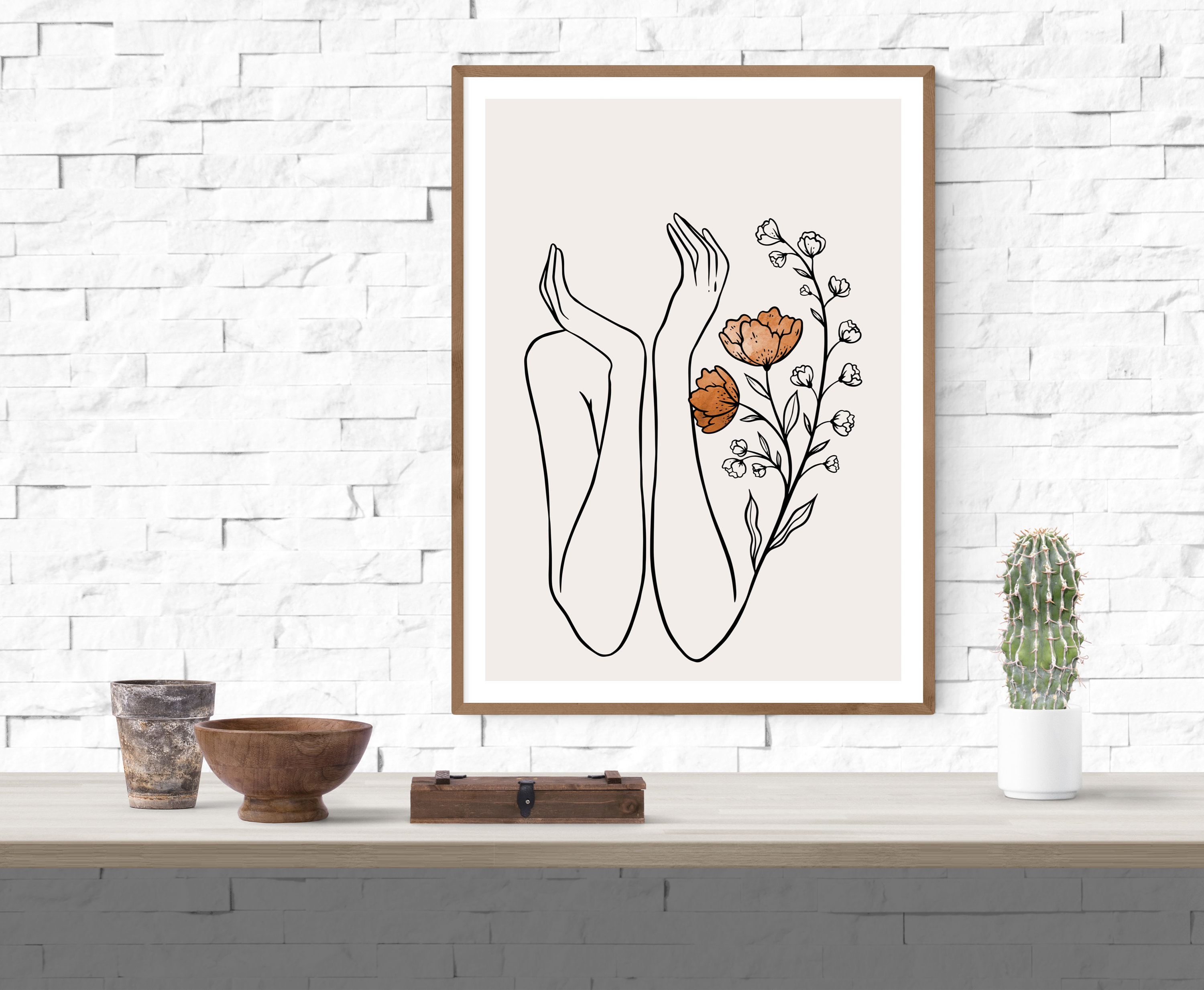 Female Hands and Flowers Line Art Abstract Hands & Flowers | Etsy