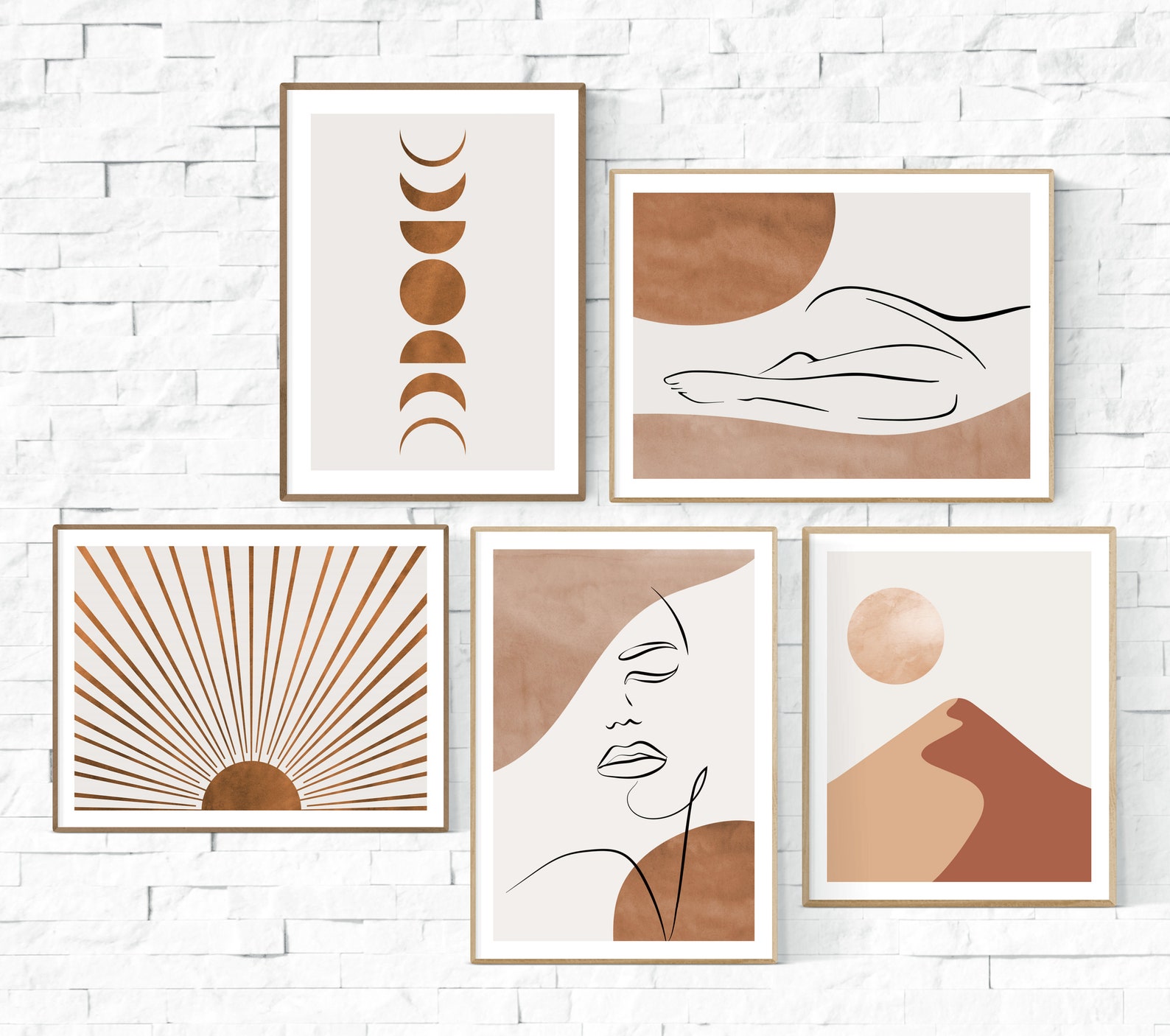 Gallery Wall Boho Decor Printable Art Set of Five Female Face | Etsy