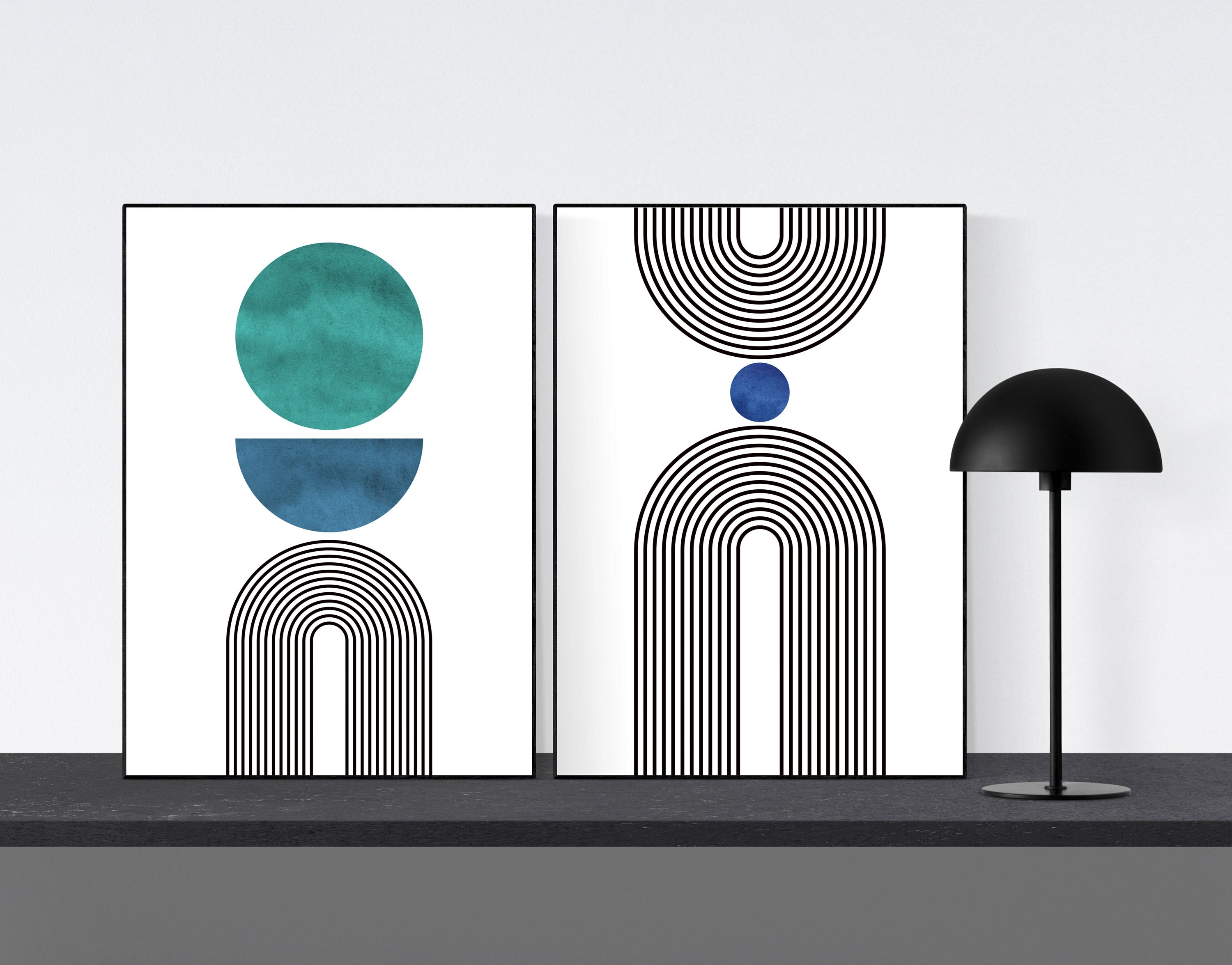 Geometric Rainbow Printable Art Set of 2 Mid Century Modern | Etsy