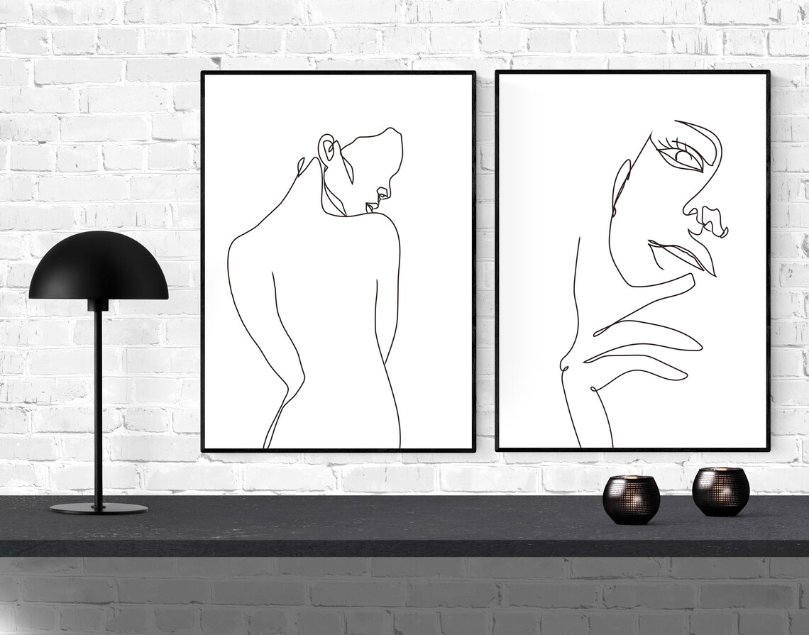 Abstract Face and Body Single Line Art Print Set of 2 Woman | Etsy