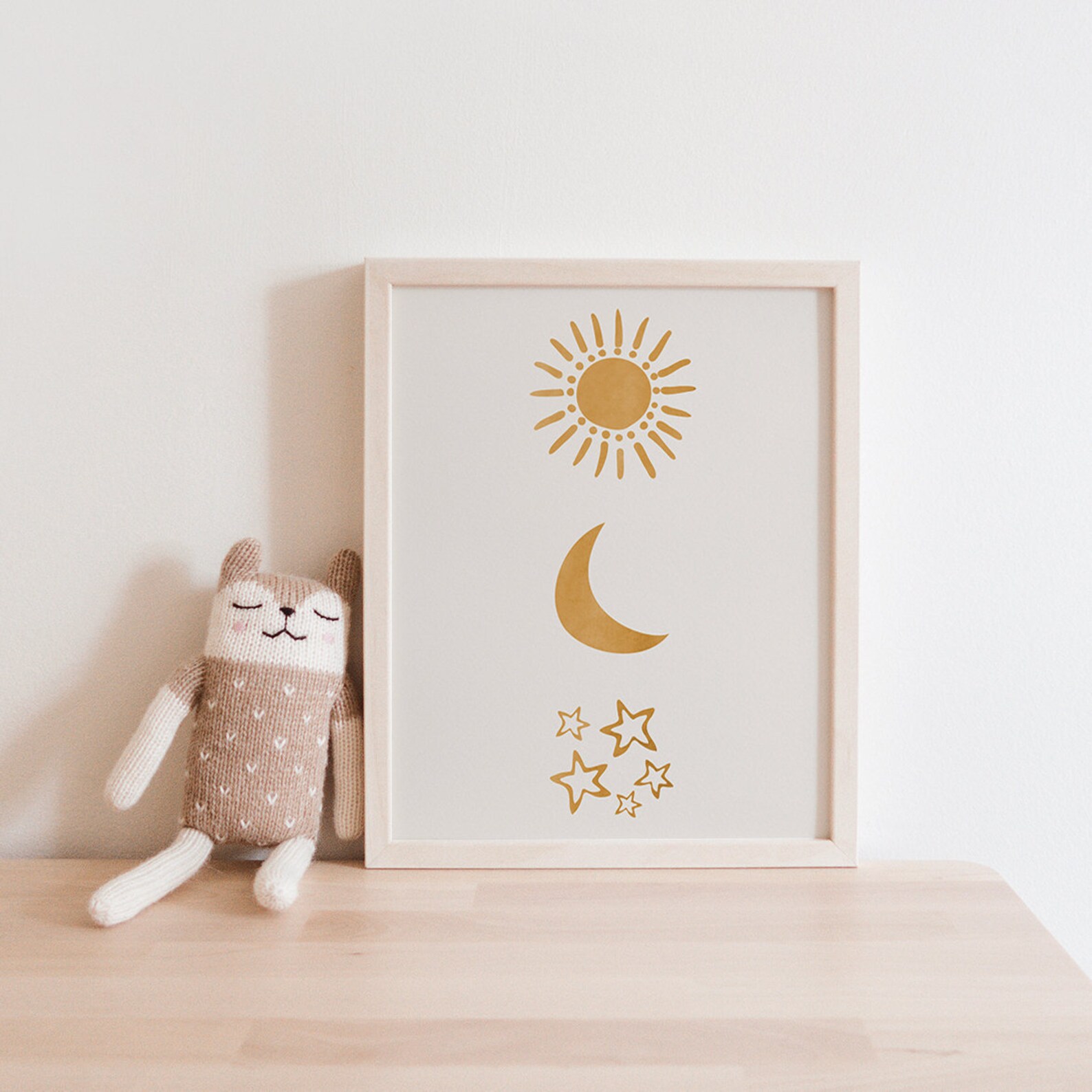 Sun Moon and Stars Printable Art Yellow Sun Moon and Stars | Etsy