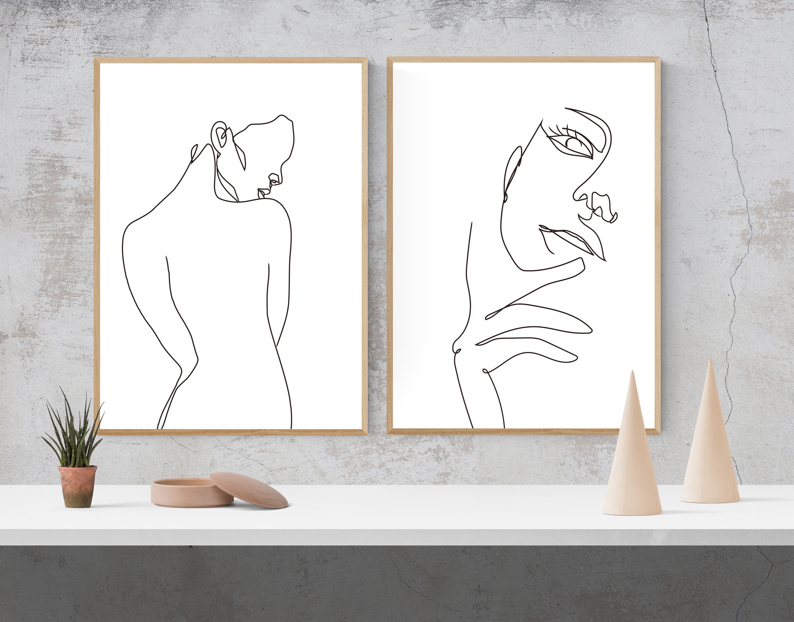 Abstract Face and Body Single Line Art Print Set of 2 Woman - Etsy