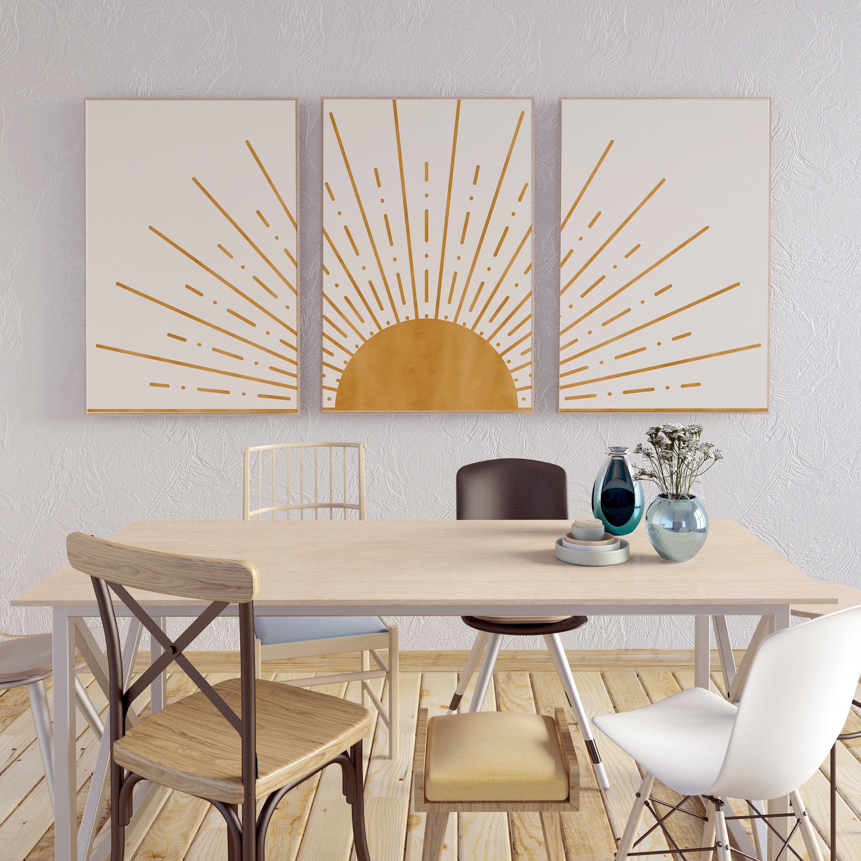 Sun Mid Century Modern Printable Art Wall Decor Set of 3 - Etsy