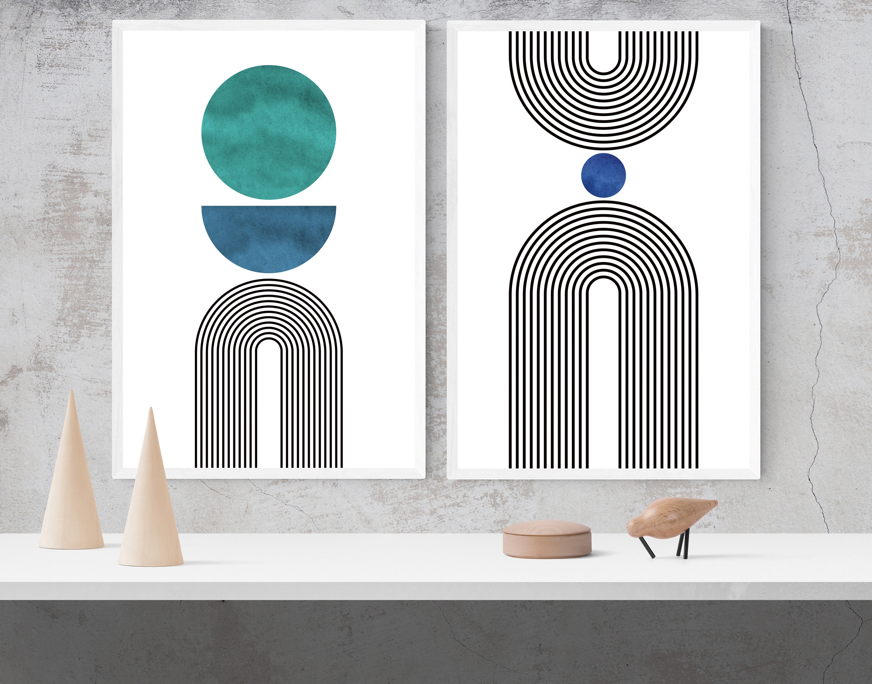 Geometric Rainbow Printable Art Set of 2 Mid Century Modern | Etsy