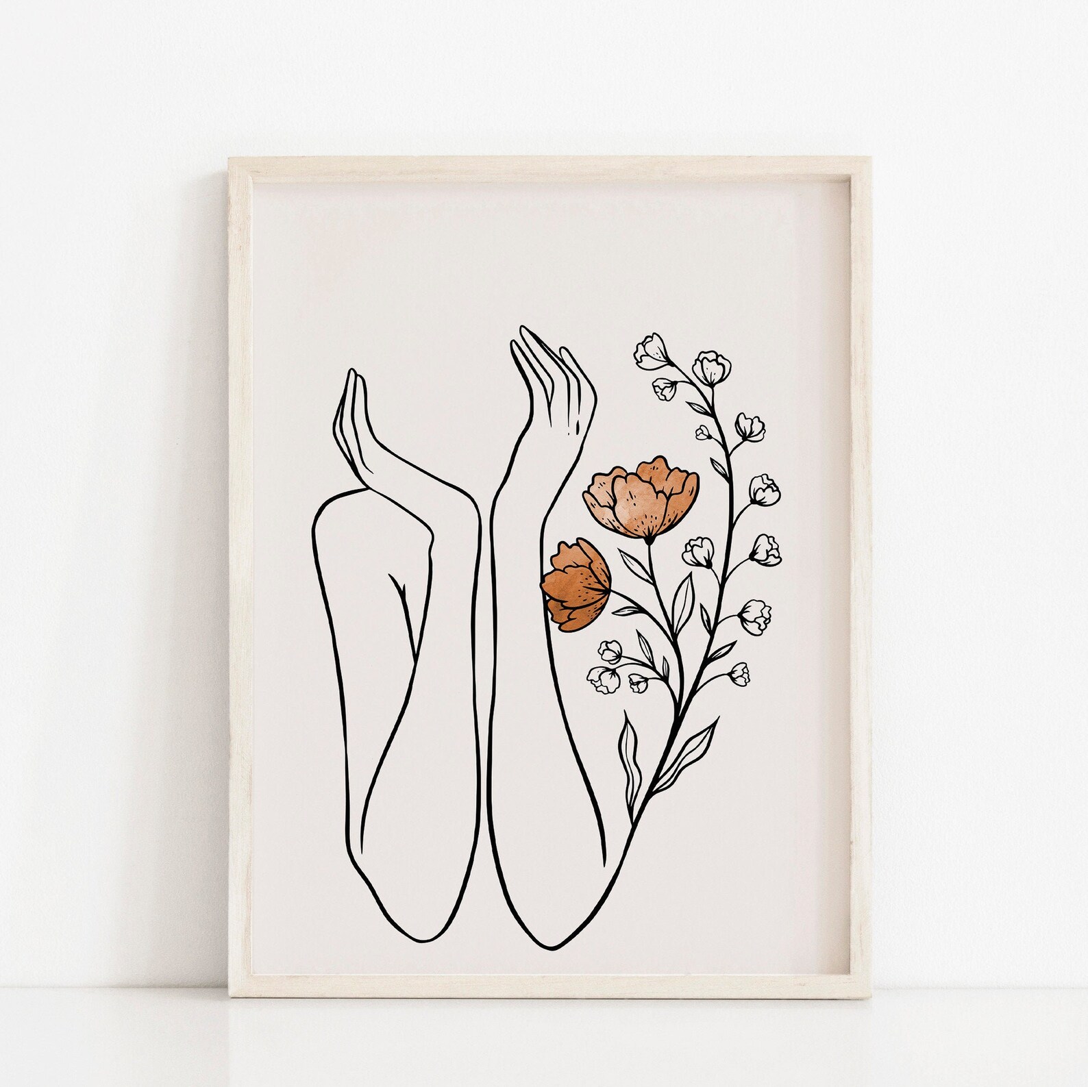 Female Hands and Flowers Line Art Abstract Hands & Flowers | Etsy