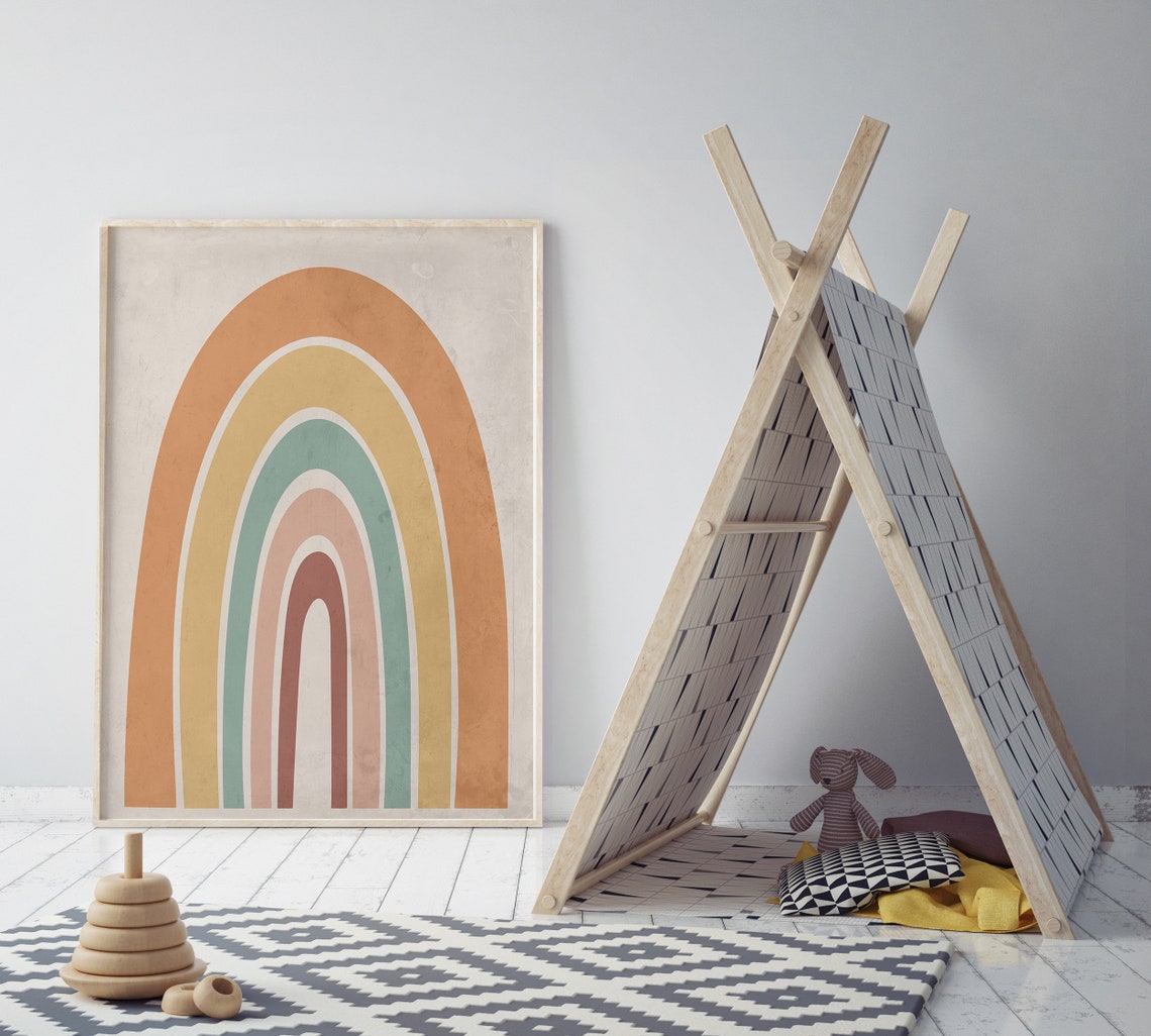 Retro Rainbow Printable Art Boho Rainbow Wall Decor Abstract | Etsy