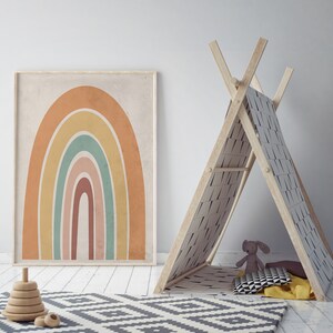 Retro Rainbow Printable Art, Boho Rainbow Wall Decor, Abstract Colorful ...