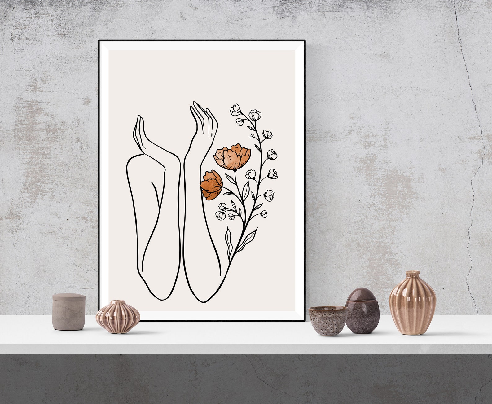 Female Hands and Flowers Line Art Abstract Hands & Flowers - Etsy