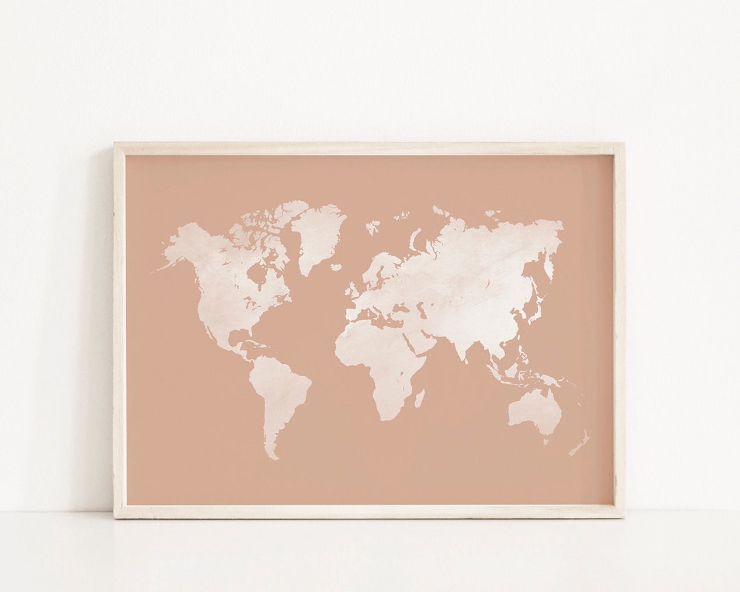 World Map Neutral Colors Printable Art, Large Travel Map Wall Art ...