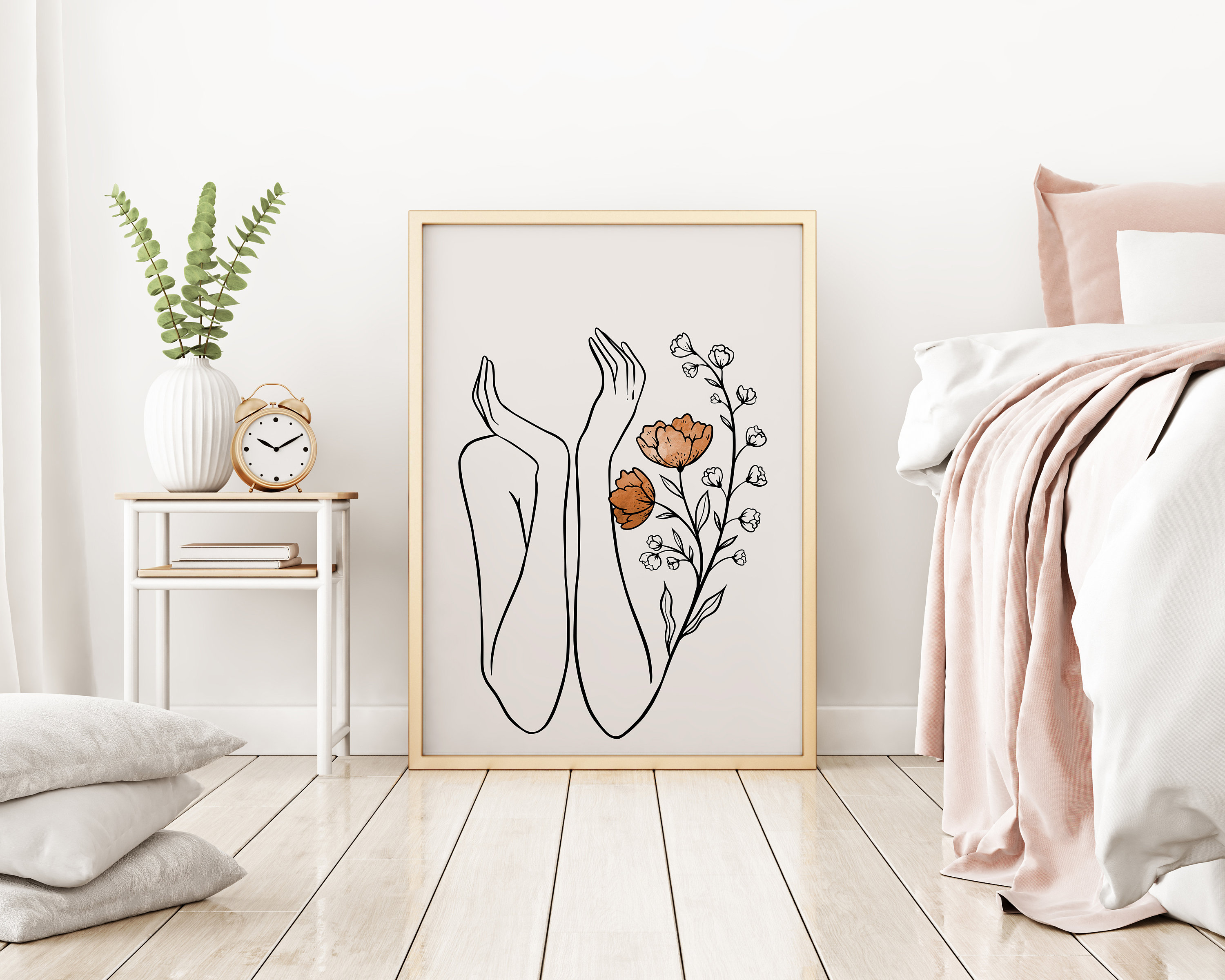 Female Hands and Flowers Line Art Abstract Hands & Flowers | Etsy