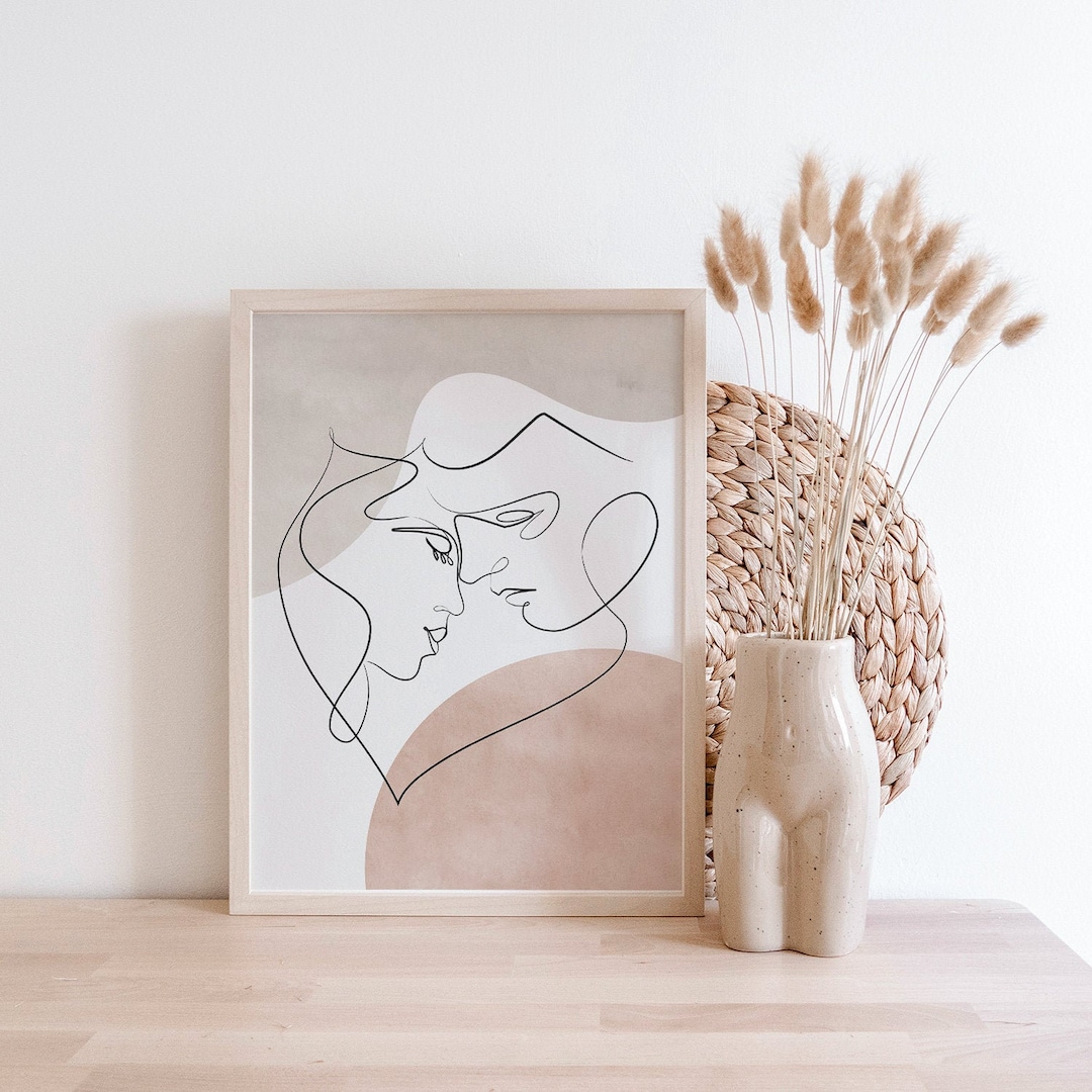 Abstract One Line Art Kiss, Couple Single Line Art, Minimalist Lovers ...