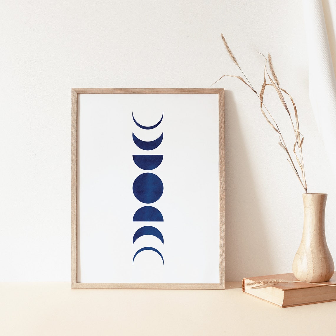 Blue Moon Phases Art Print Nursery Decor La Luna Mid Century | Etsy