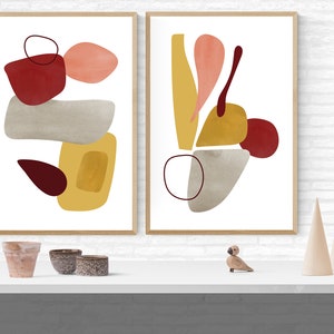 Mid Century Modern Art Set of 2, Abstract Printable Wall Art, Geometric ...