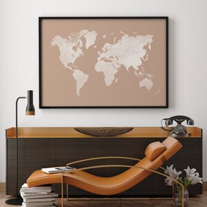 World Map Neutral Colors Printable Art, Large Travel Map Wall Art ...