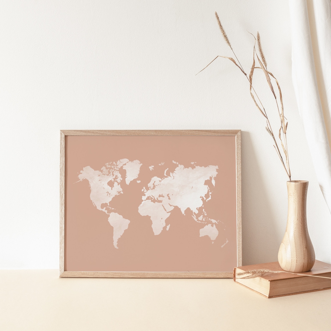 World Map Neutral Colors Printable Art Large Travel Map Wall - Etsy