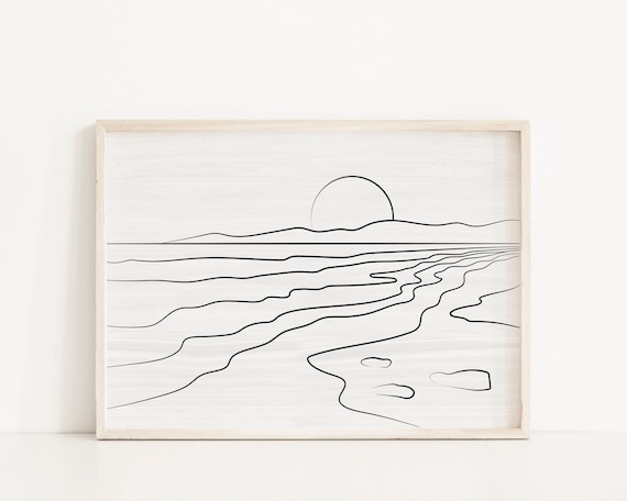 Abstract Beach Sunset Printable Art Wall Decor Line Art | Etsy