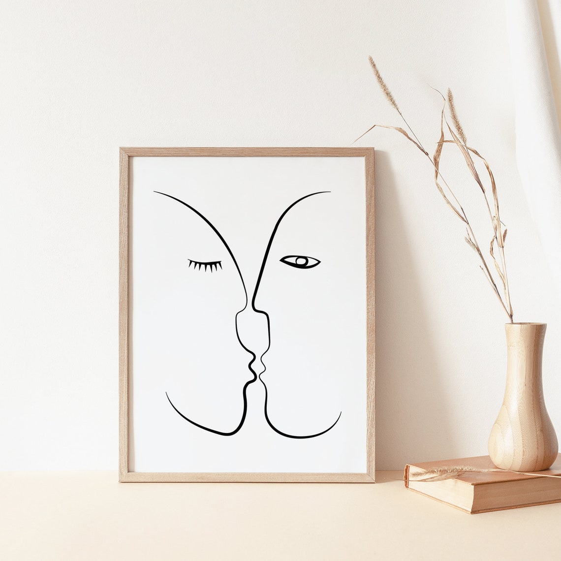 Abstract Line Art Kiss Couple Kiss Line Art Minimalist - Etsy