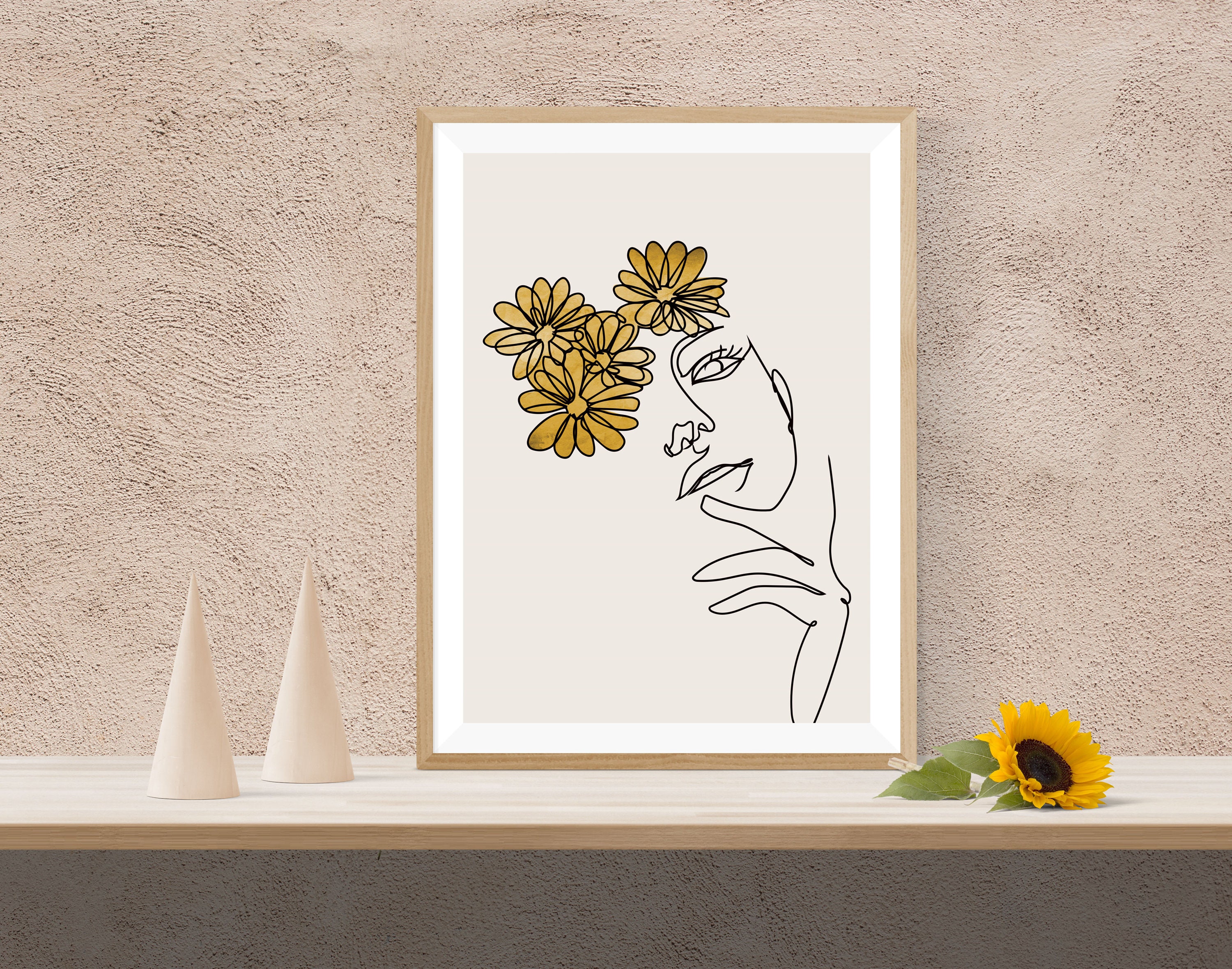 Abstract Woman With Flowers Line Art Print Face and Flowers | Etsy