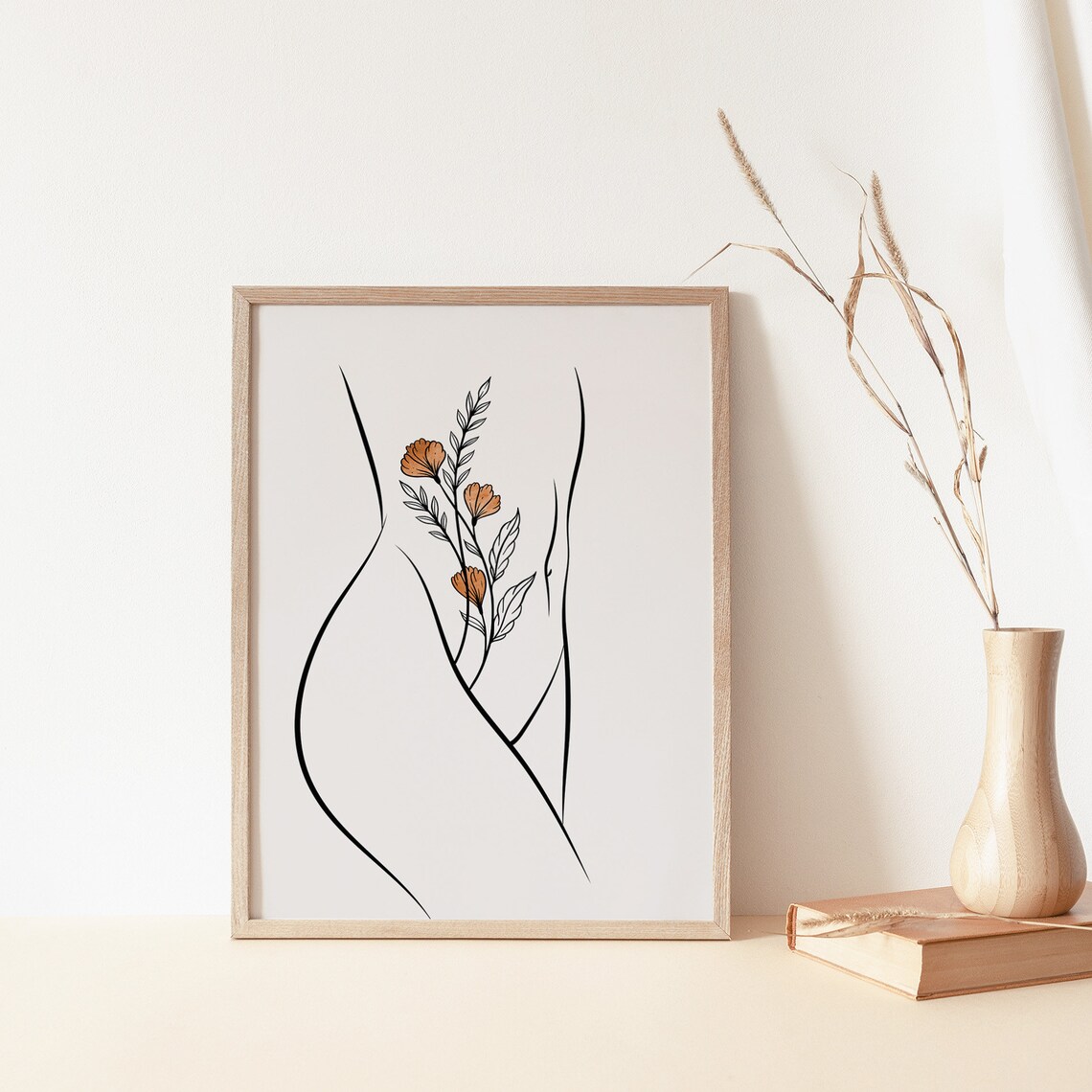 Woman Body Line Art Wall Decor Abstract Body & Flowers Tattoo | Etsy