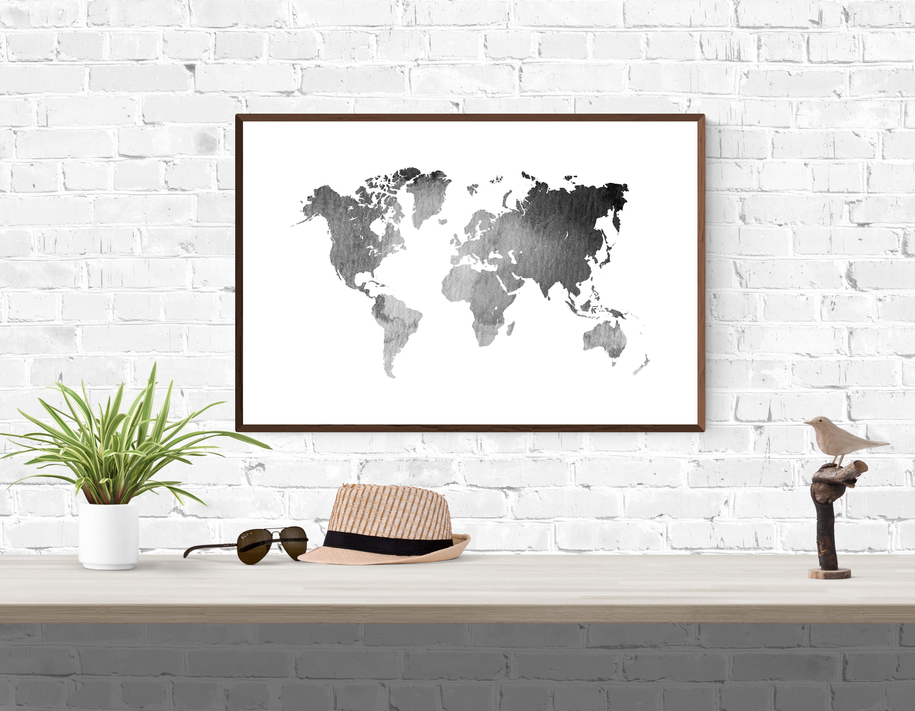 World Map Black and White Printable Art Large Watercolor - Etsy