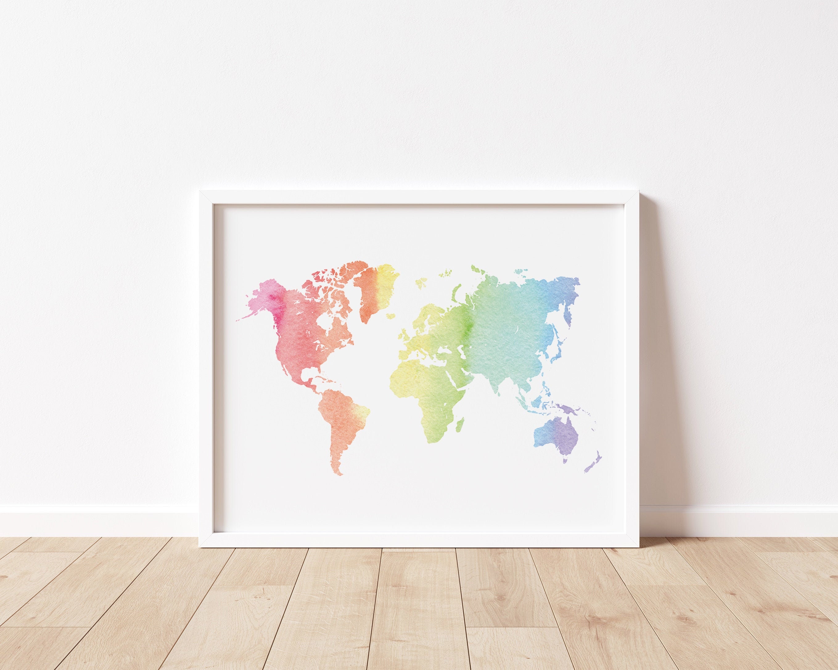 World Map Printable Rainbow Colors Large Watercolor Travel - Etsy