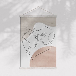Abstract One Line Art Kiss, Couple Single Line Art, Minimalist Lovers ...