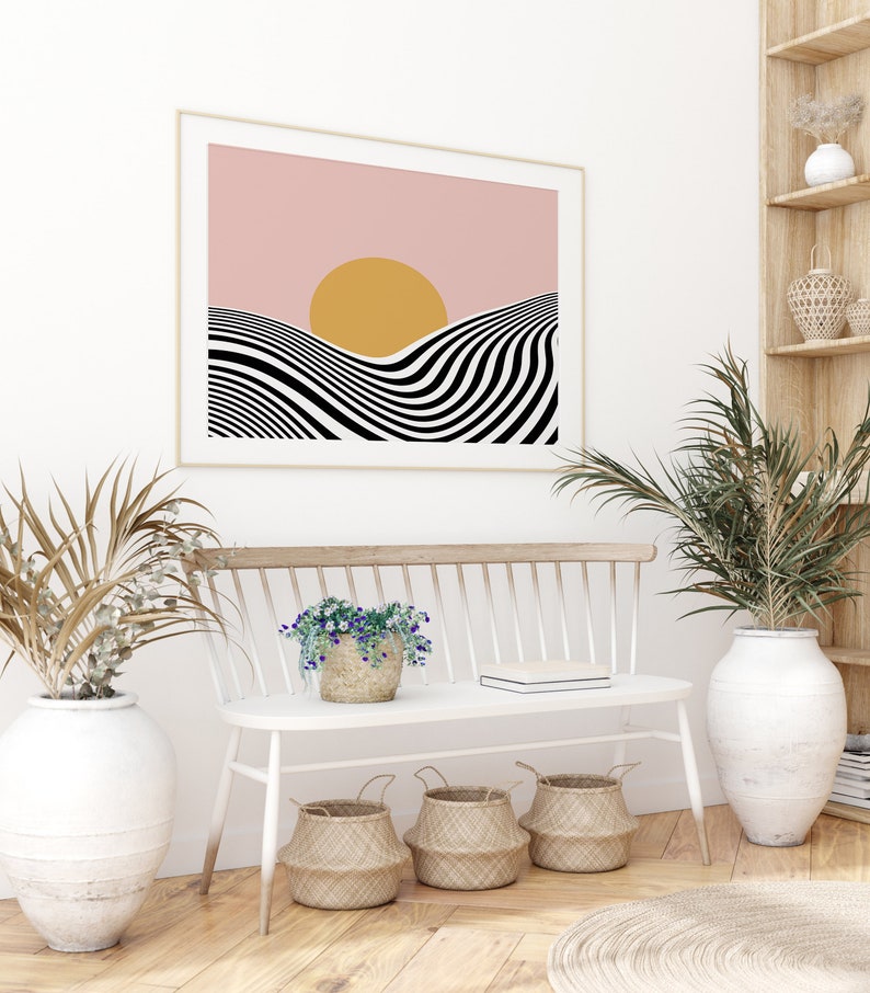 Mid Century Landscape Abstract Sunset Poster Retro Sunset | Etsy
