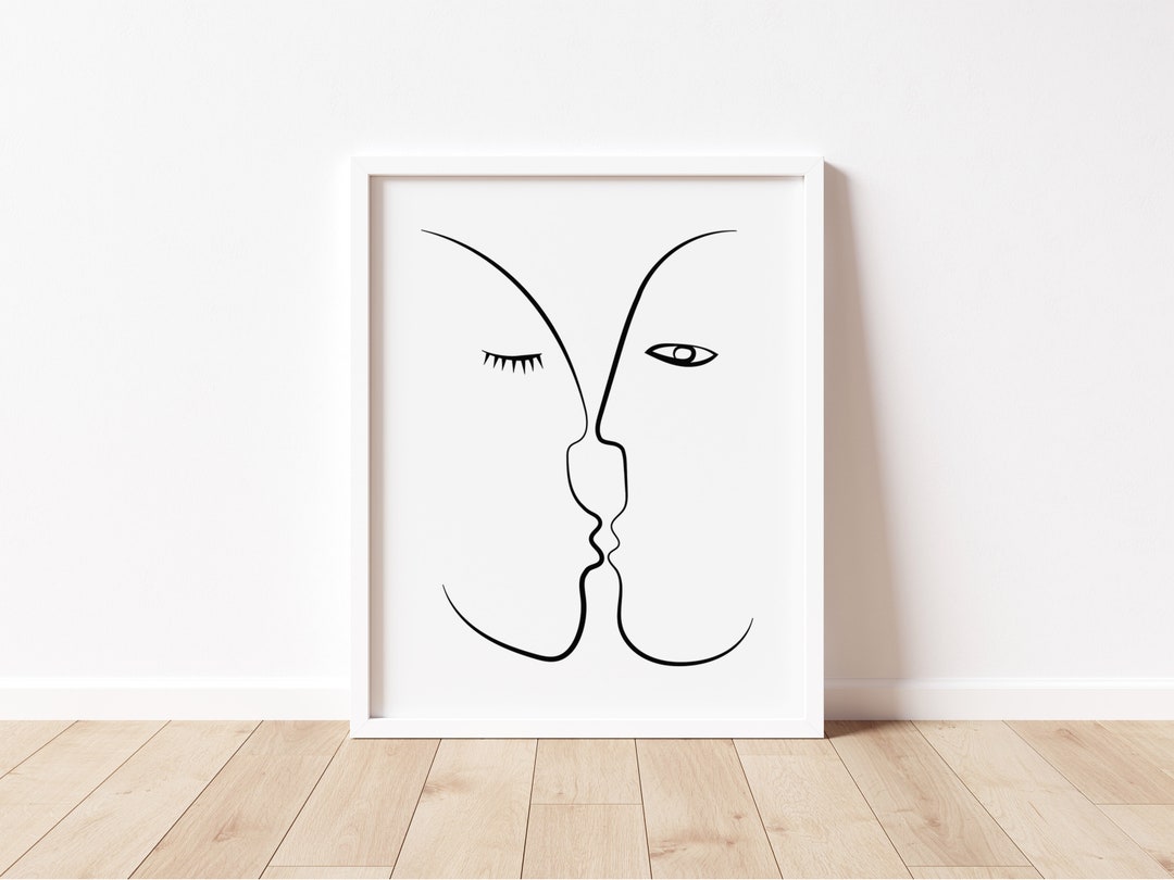 Abstract Line Art Kiss, Couple Kiss Line Art, Minimalist Lovers ...