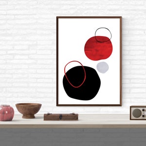 Red Mid Century Modern Art Print, Geometric Printable Art, Abstract ...