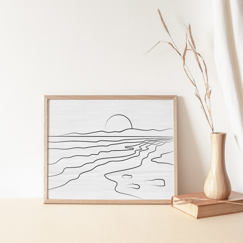 Abstract Beach Sunset Printable Art Wall Decor Line Art | Etsy