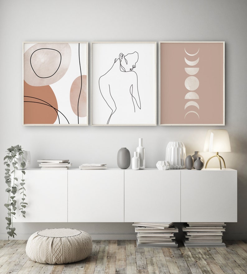 Mid Century Modern Line Art Print Set: Body, Shapes, Moon (digital ...