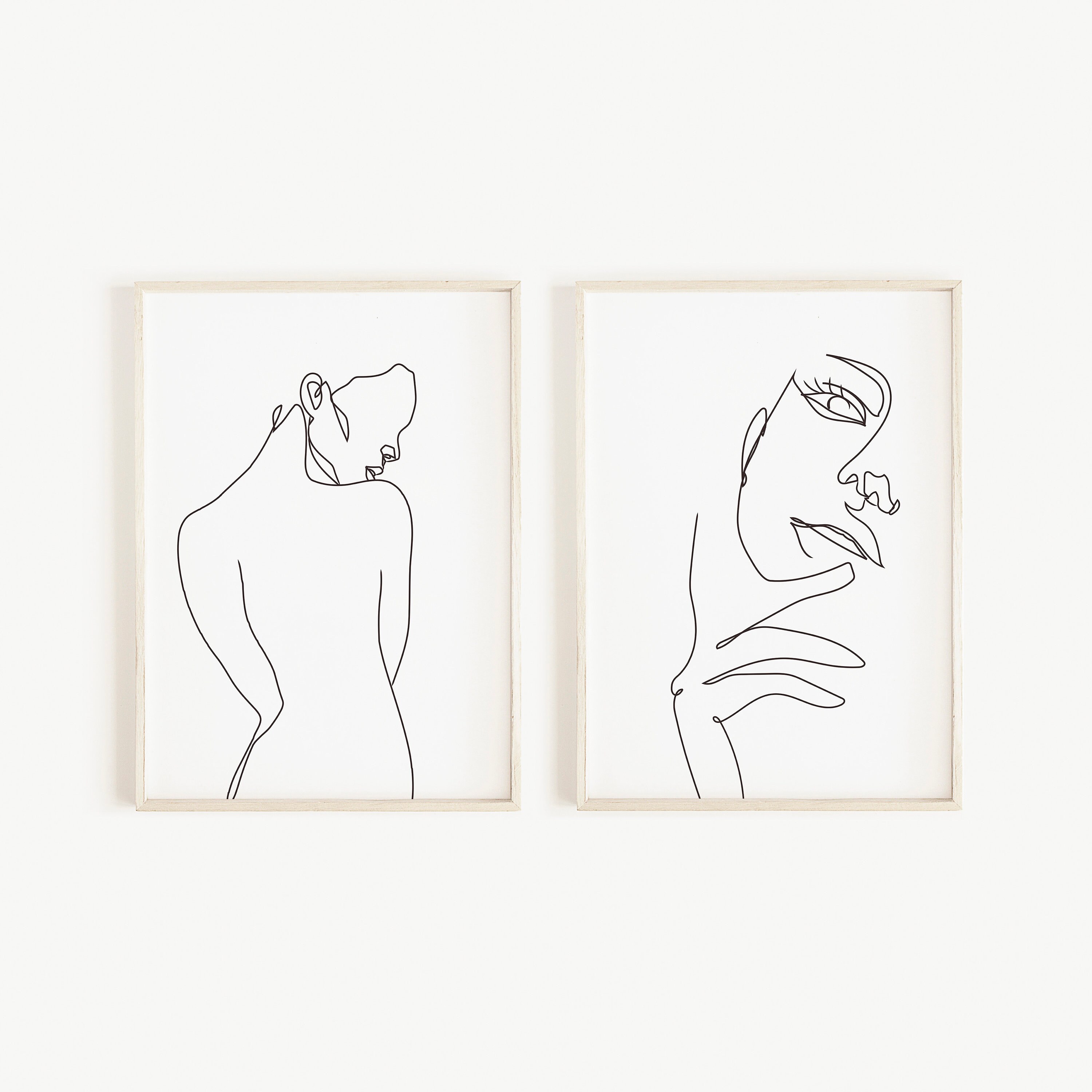 Abstract Face and Body Single Line Art Print Set of 2 Woman | Etsy