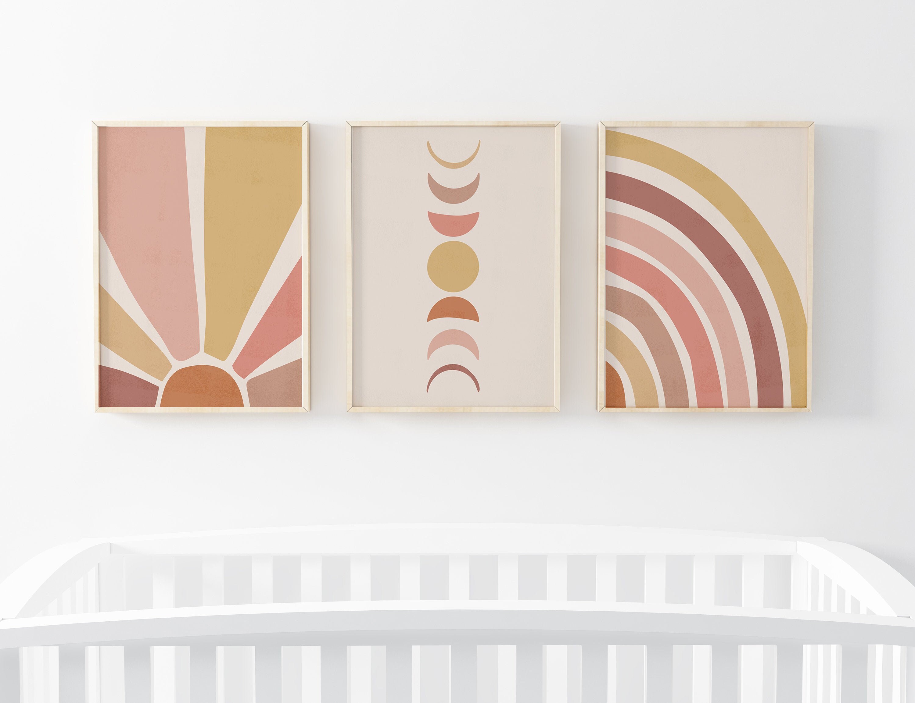 Sun Moon & Rainbow Print Set of 3 Retro Rising Sun Printable | Etsy