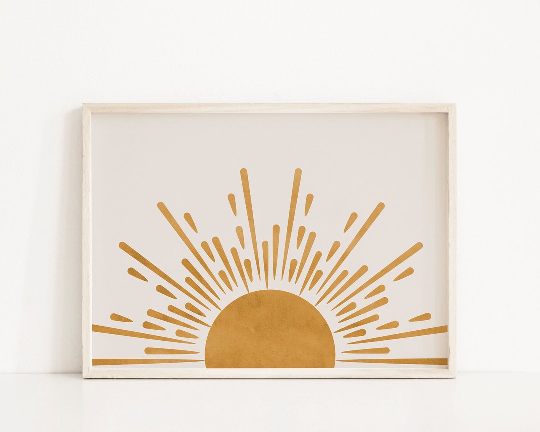 Mid Century Modern Sun Art Print: Abstract Yellow Sunset (digital ...