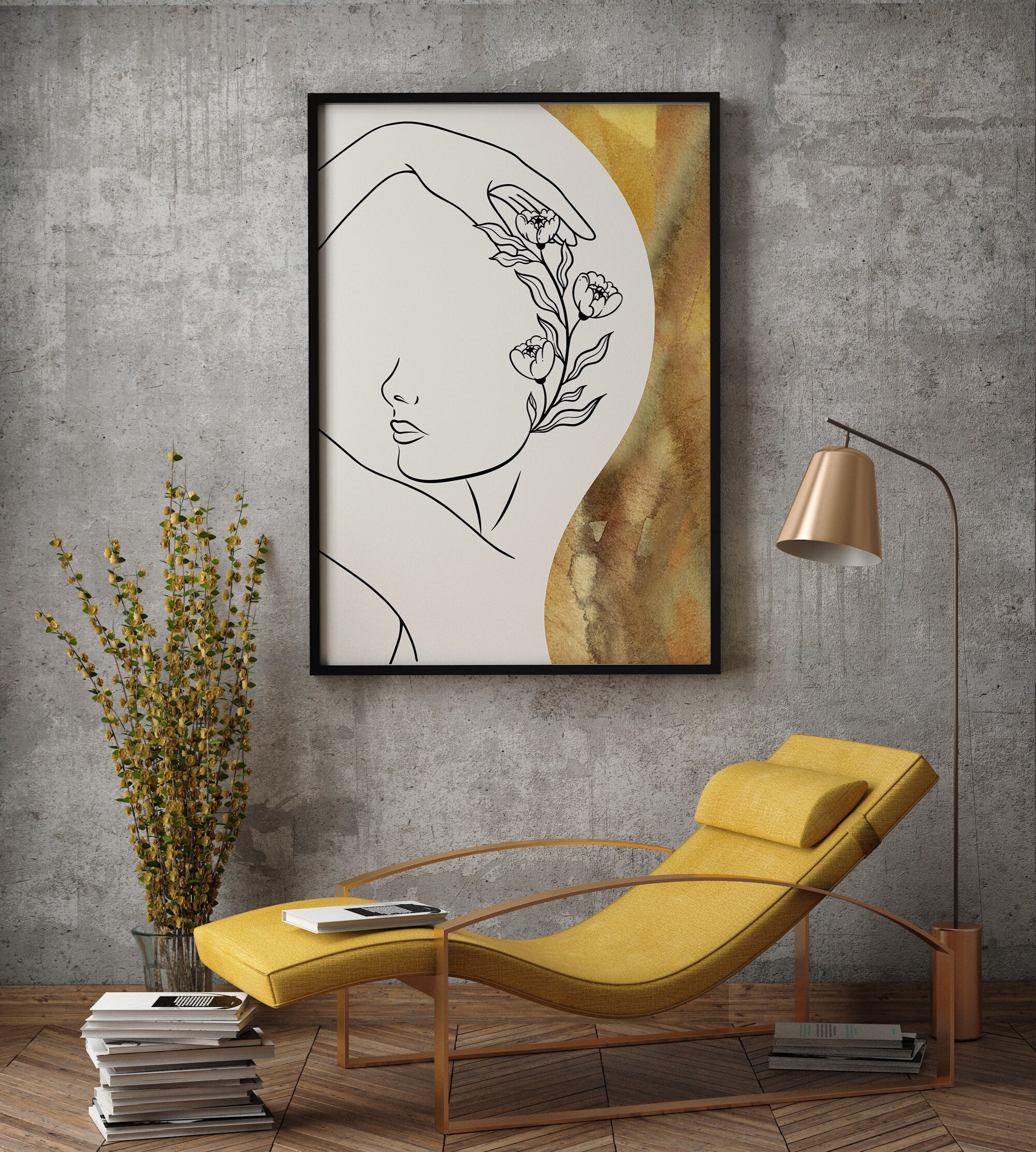 Abstract Woman With Flowers Line Art Print Female Face Line | Etsy