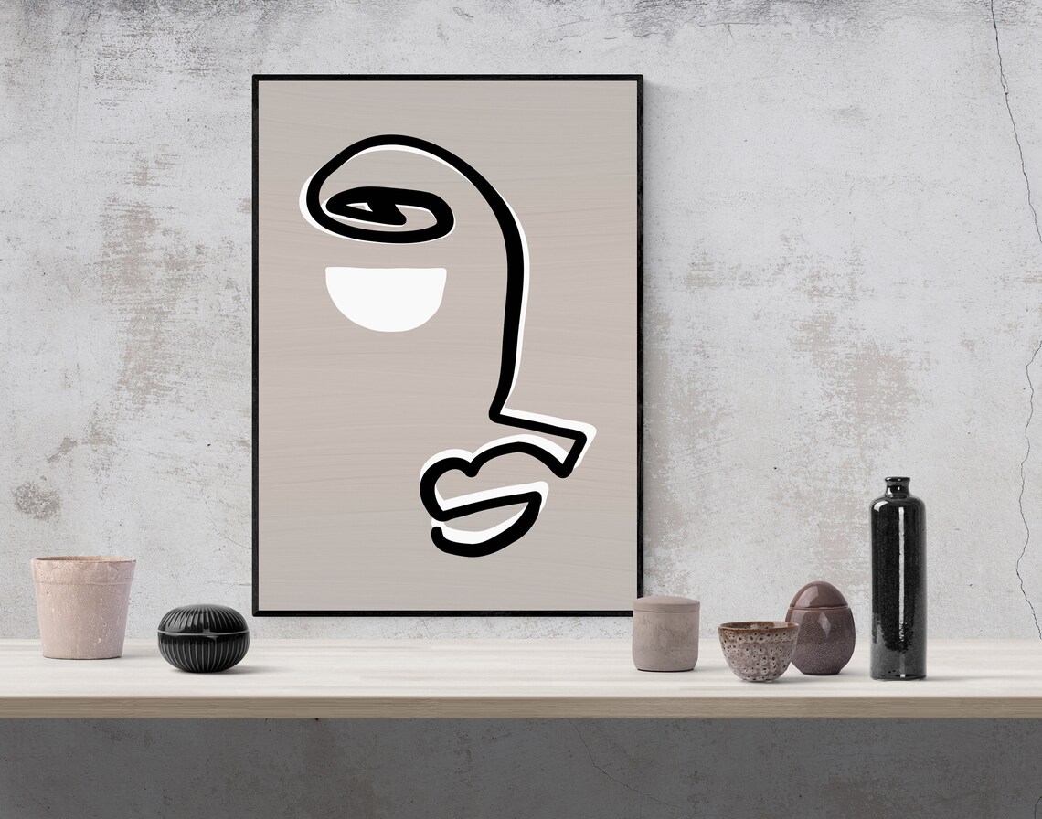 Abstract Face Line Art Print Single Line Face Minimalist | Etsy